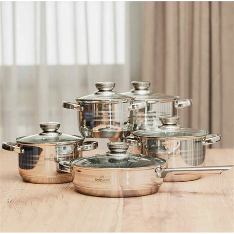 Set Oale Bohmann 10 Piese Inox Capac Sticla Interior Marmorat Bh