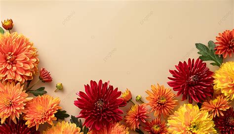 A Border Of Colorful Mums Against A Warm Beige Background Mums
