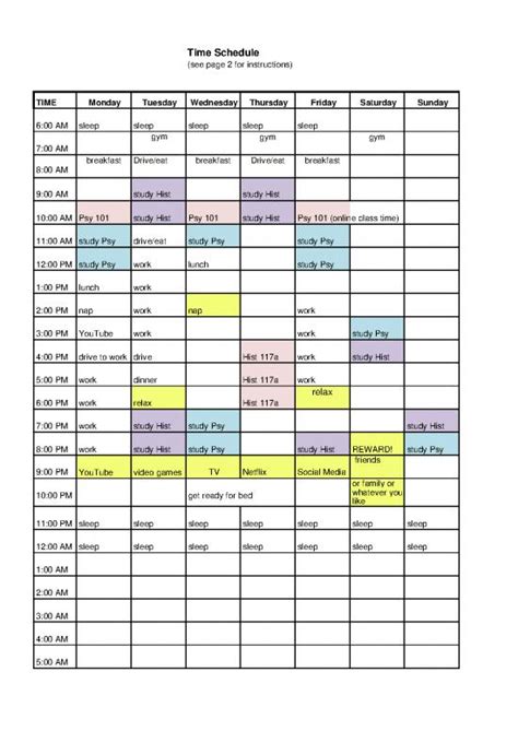 Work Schedule Template Pdf 193874 Study Schedule Example Work Schedule Template Pdf 193874 Study Schedule Example