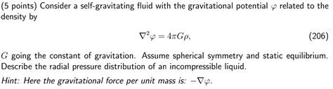 Solved 5 Points Consider A Self Gravitating Fluid With The