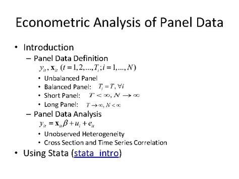 Econometric Analysis Of Panel Data Introduction Panel Data