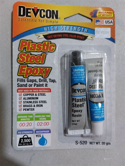 Devcon Plastic Steel Epoxy 20g Or 568g Fills Gaps Copper Steel Aluminum Stainless Brass Iron