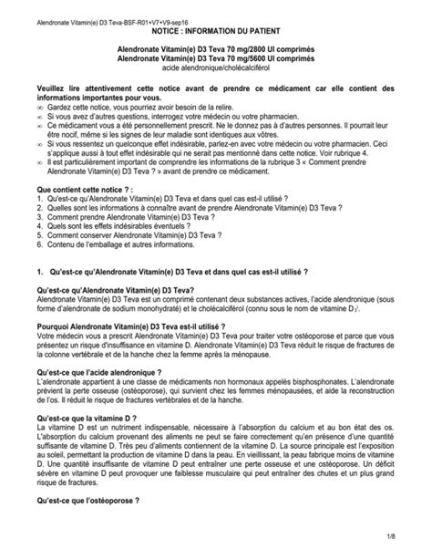 Notice Information Du Patient Alendronate Vitamine D3
