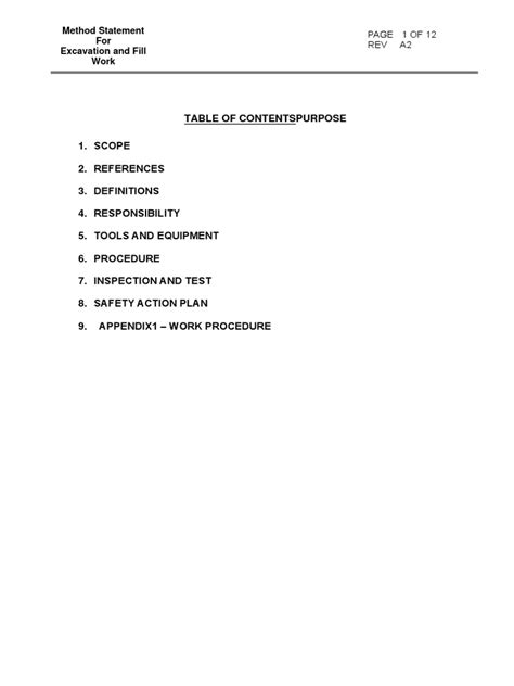Cv 0013 001 Method Statement For Excavation And Fill Work Pdf Quality Assurance