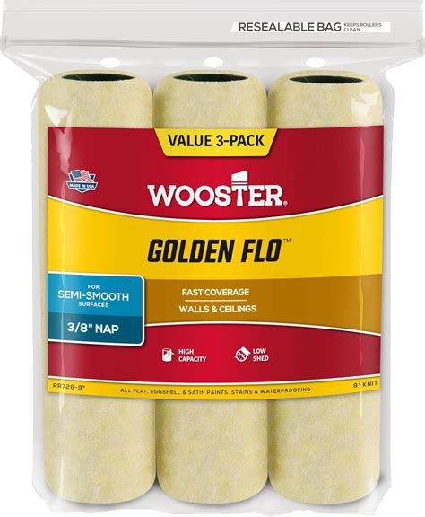 Wooster Brush Rr726 9 Golden Flo Roller Cover 3 Pack 3 8 Inch Nap 9