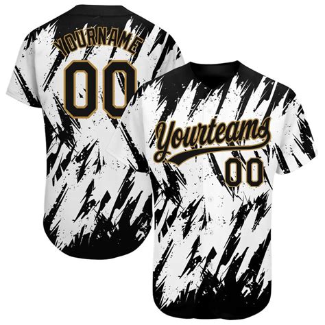 Custom White Black Old Gold 3d Pattern Design Authentic Baseball Jersey