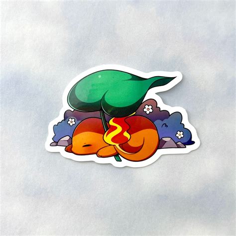 Charmander With Leaf Sticker Cute Kawaii 3 Inch Waterproof Etsy
