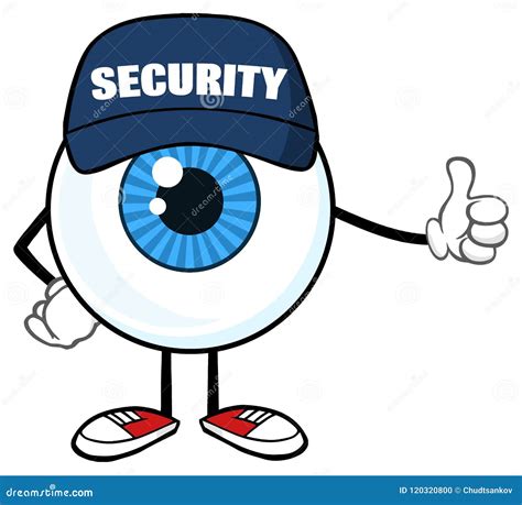 Blue Eyeball Cartoon Mascot Character Security Guard Using A Megaphone
