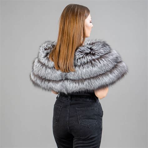 Silver Fox Fur Shawl With Rabbit Fur Details Greek Manufacturing Efurs