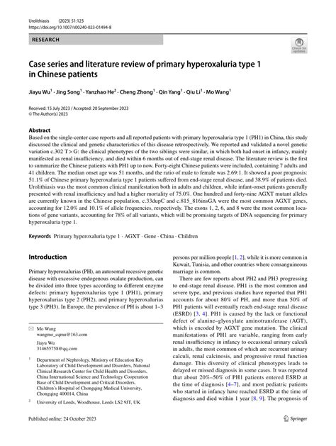 Pdf Case Series And Literature Review Of Primary Hyperoxaluria Type 1