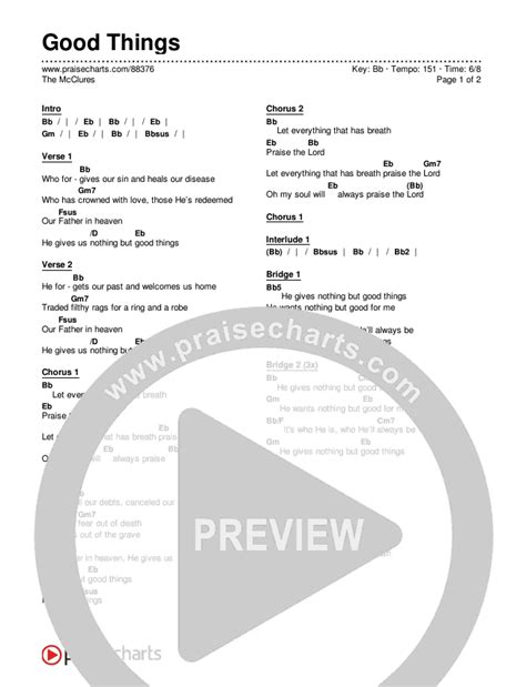 Good Things Live Chords Pdf The Mcclures Praisecharts