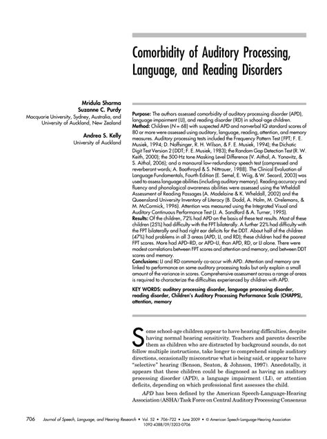 Pdf Comorbidity Of Auditory Processing Language And Reading Disorders