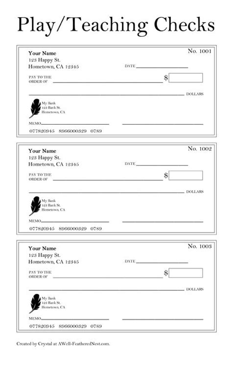 Printable Checks For Play Or Teaching Check Writing Skills Printables