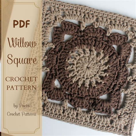 2colors Willow Square Crochet Pattern Granny Square Pdf Pattern Big Square Motif Blankets