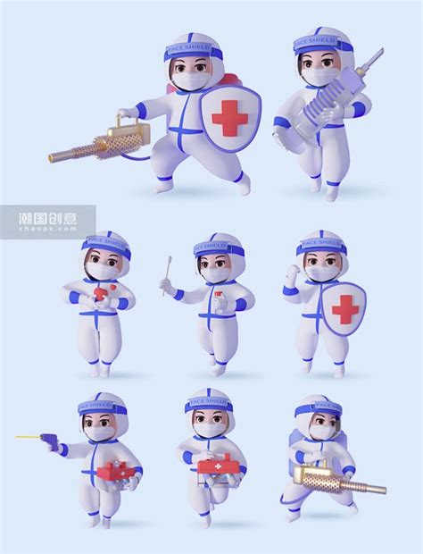 卡通立体3d医疗医护大白防疫消杀测温疫情核酸检测医生图片潮国创意 花瓣网