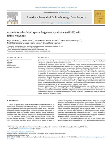Pdf Acute Idiopathic Blind Spot Enlargement Syndrome Aibses With