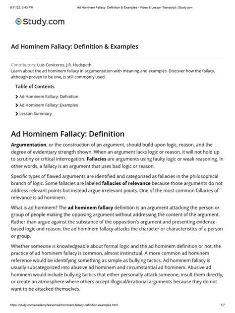 Understanding Ad Hominem Fallacies Pdf Fallacy Argument