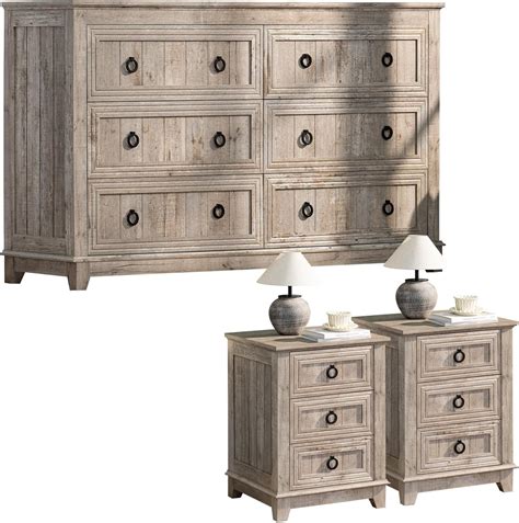 Joaxswe Farmhouse Dresser And Nightstand Sets 3 Piece