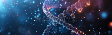 Intricate Visualization Of Dna Strands Illuminated By Colorful Particles In A Dark Background