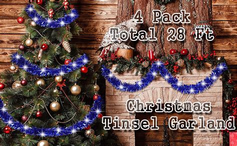 Zktyquihe 4 Pack Total 28 Ft Tinsel Garlands Christmas Tree Decorations