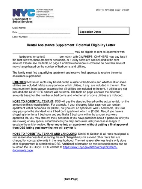 Fillable Online Rental Assistance Supplement Potential Eligibility