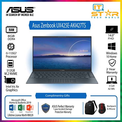 Asus Zenbook UX425E-AKI427TS – Intel i5-1135G7 |RAM 8GB | 512GB SSD ...