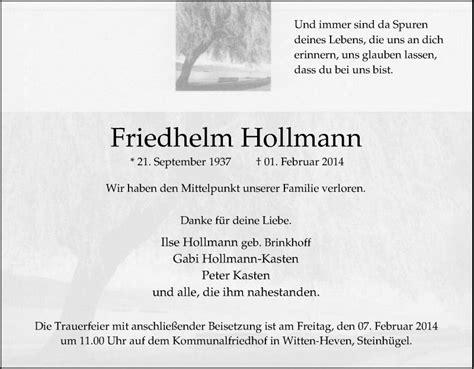 Traueranzeigen Von Friedhelm Hollmann Trauer In Nrw De