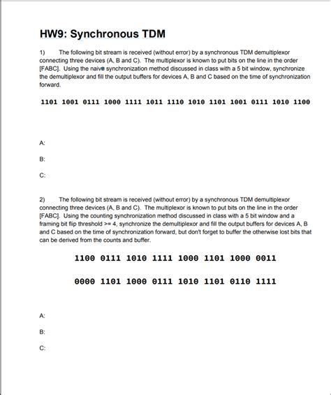 Hw9 Synchronous Tdm 1 The Following Bit Stream Is