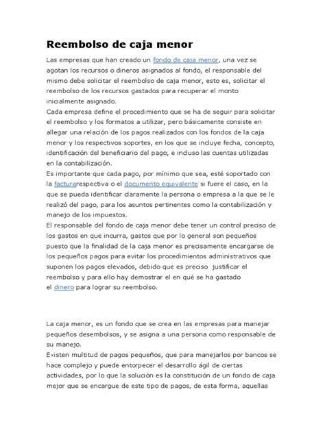 Tema Reembolso De Caja Menor Pdf Business Economias