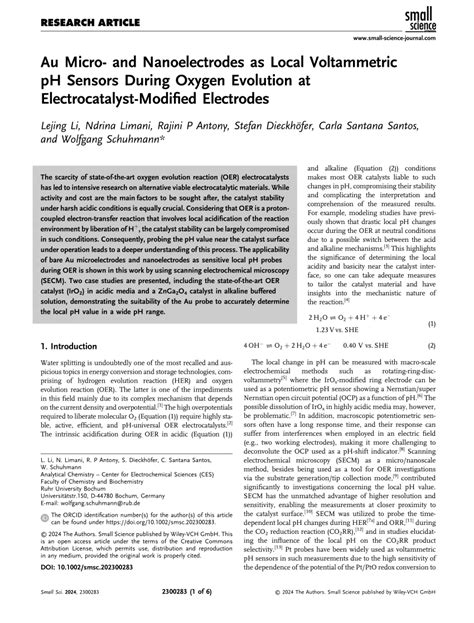 Pdf Au Micro‐ And Nanoelectrodes As Local Voltammetric Ph Sensors During Oxygen Evolution At