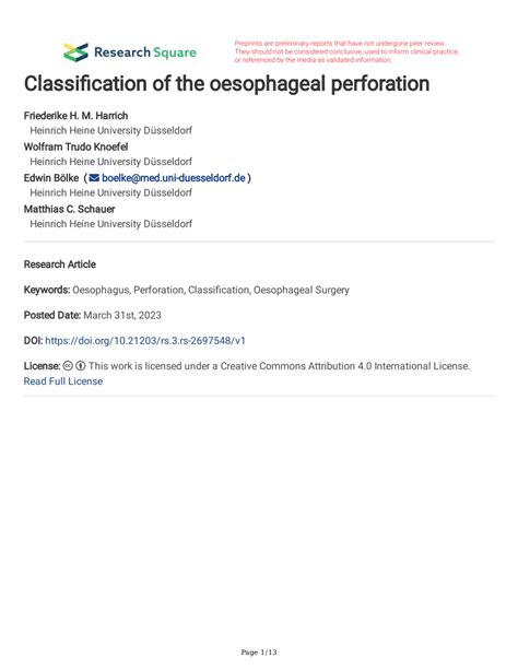 Pdf Classification Of The Oesophageal Perforation