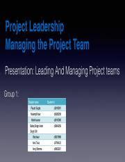 Presentationpdf Project Leadership Managing The Project Team