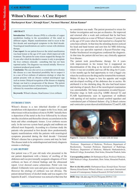 Pdf Wilsons Disease A Case Report Case Report Abstract