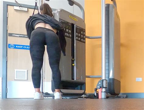 Gym Brunette In Tight Black Camo Leggings Bending Over Part 2