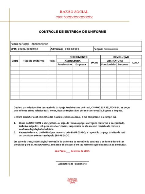 Entrega De Uniformes Modelo Pdf