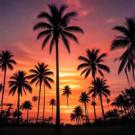 Premium Photo A Sunset With Palm Trees And A Sunset In The Background