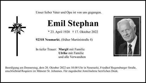 Traueranzeigen Von Emil Stephan Trauernnde