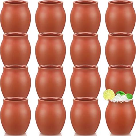 Nuogo Set Of 16 3oz Cantaritos De Barro Mexicanos Mini Cantaritos Shooters Pottery Cocktail