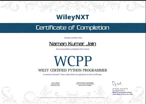 Naman Kumar Jain On Linkedin Got Certified On Completion Of Python