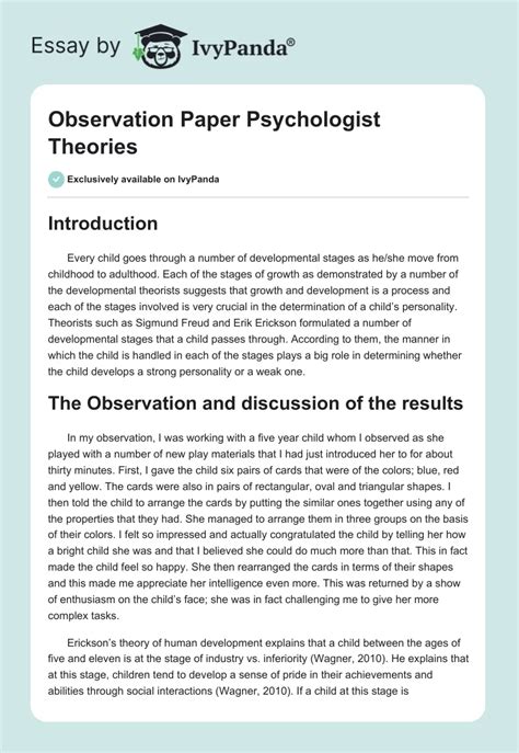 Observation Paper Psychologist Theories 1044 Words Report Example