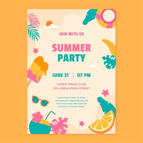 Flat Party Invitation Template For Summer Season Free Vector