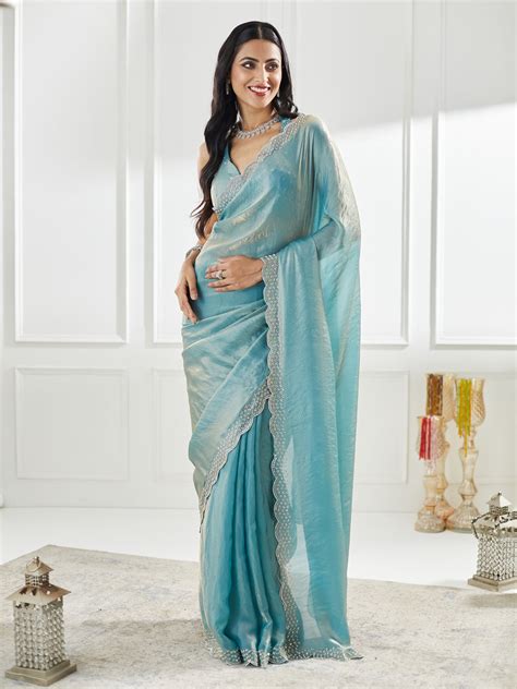 Kasee Womens Silk Stone And Beads Embellished Saree Kasee Fashion