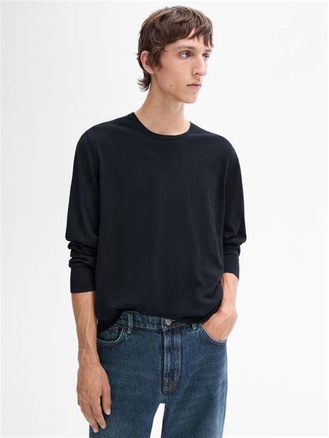 Massimo Dutti Long Sleeve Cotton Knit Mens Sweater Navy Blue Massimo Dutti Uk Online Store