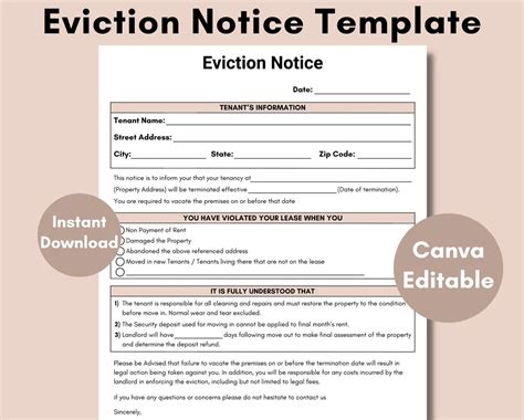 Editable Eviction Notice Printable Notice To Vacate Template Lease