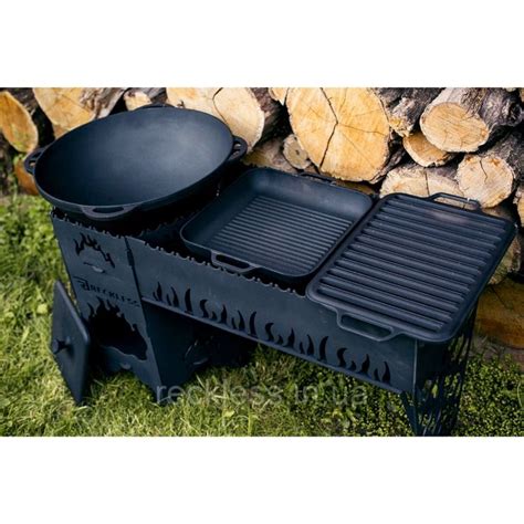 Collapsible Charcoal Grill Complex With Stove For A Cauldron Fire Pit For Barbecue And Outdoor