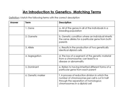 An Introduction To Genetics Matching Terms Biology Science Teaching Resources
