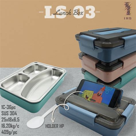 Jual Ls03 Lunchbox Stainless Set Kotak Makan Stainless Sus304 3sekat