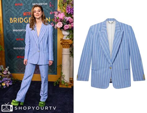 Press Junket 2024 “bridgerton” Claudia Jessies Blue Striped Blazer
