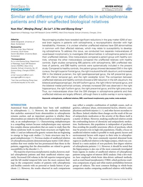 Pdf Similar And Different Gray Matter Deficits In Schizophrenia