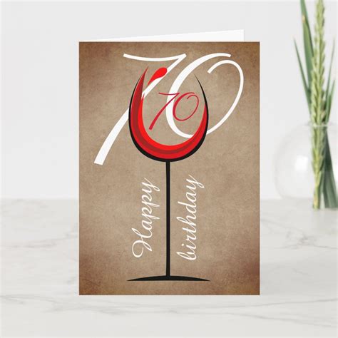 Rustic Red Wine Glass Script 70th Birthday Card Zazzle Artofit